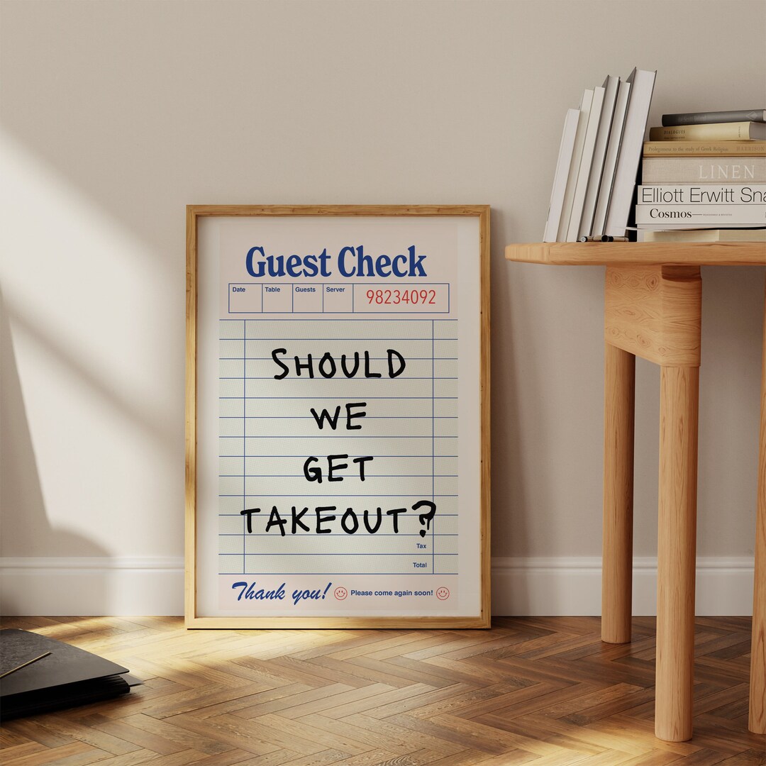 Trendy Guest Check Poster, Should We Get Takeout Print, Guest Check Prints, Retro Wall Art ...