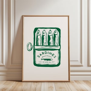 Green Sardine Print, Kitchen Wall Art, Anchovy Print, Fish Print ...