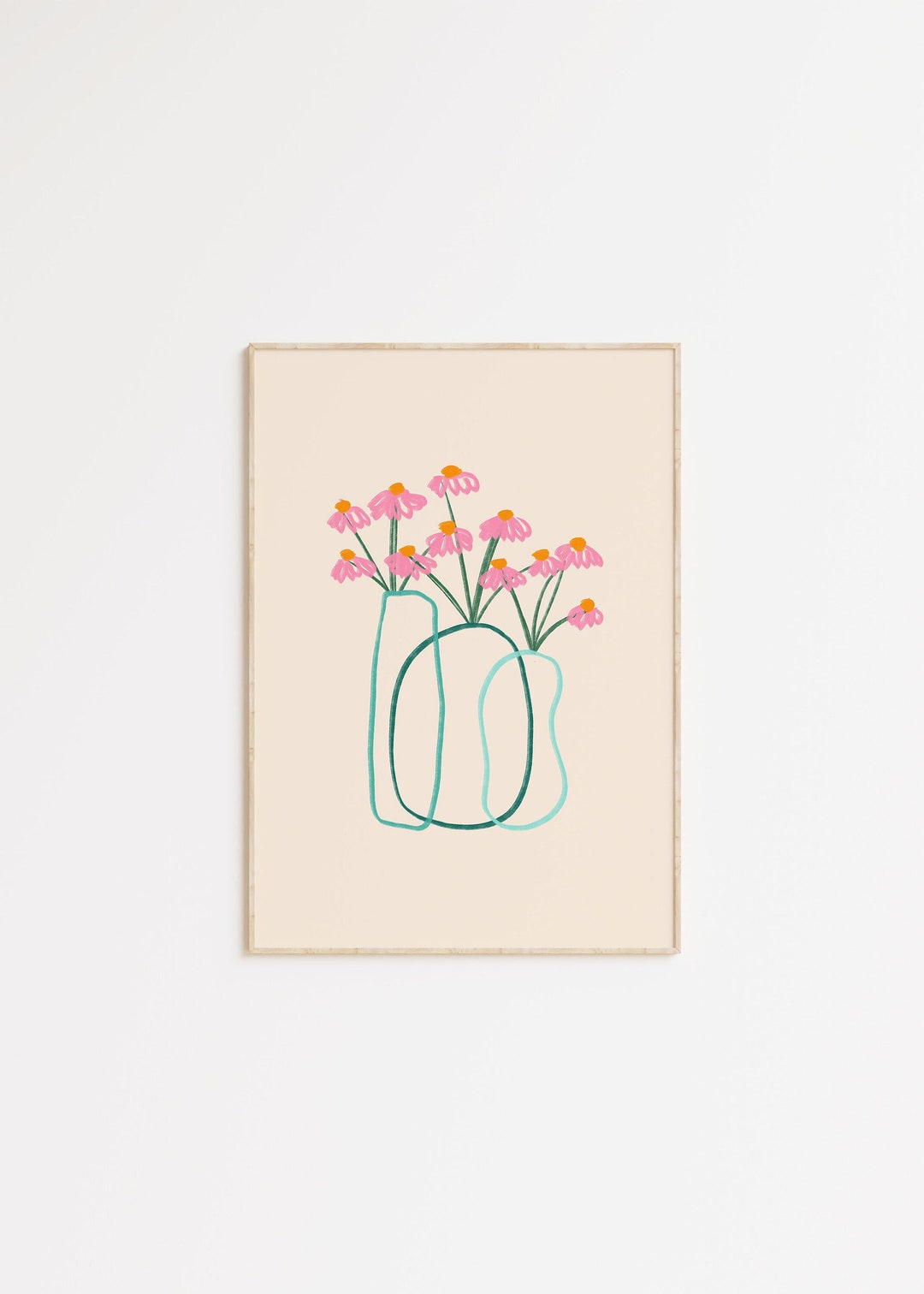 Colorful Flower Print, Hand Drawn Flower Print, Girly Wall Art, Floral ...