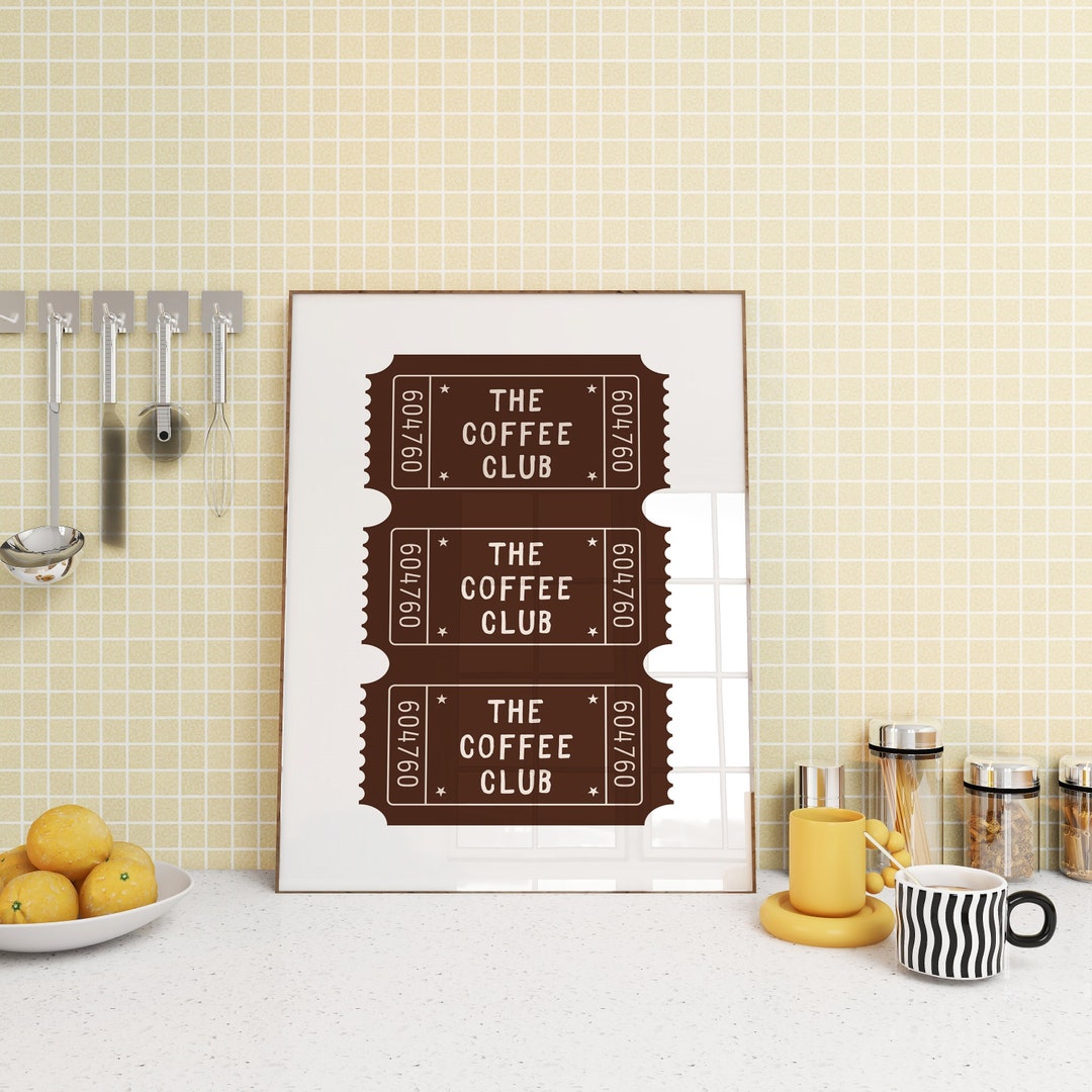 Retro Coffee Club Print, Neutral Kitchen Decor, Coffee Lover Print ...