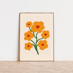 Retro Colorful Flower Print, Funky Wavy Flower Prints, Digital Wall Art ...