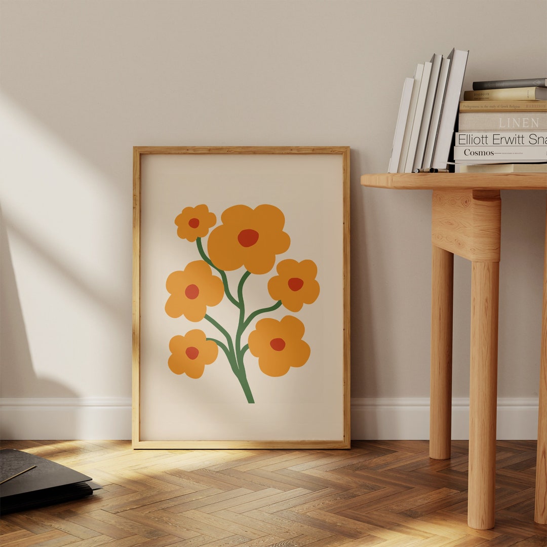 Retro Colorful Flower Print, Funky Wavy Flower Prints, Digital Wall Art ...
