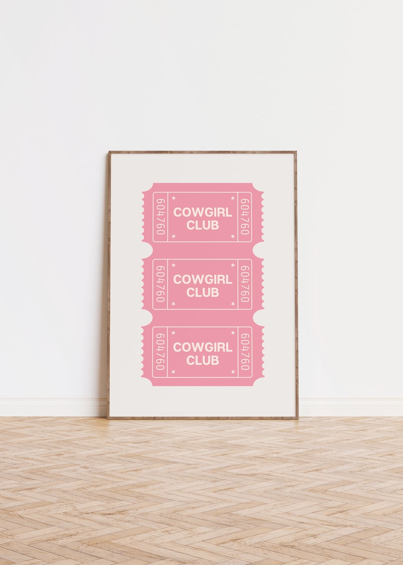 Pink Cowgirl Club Print Admission Ticket Print Preppy - Etsy
