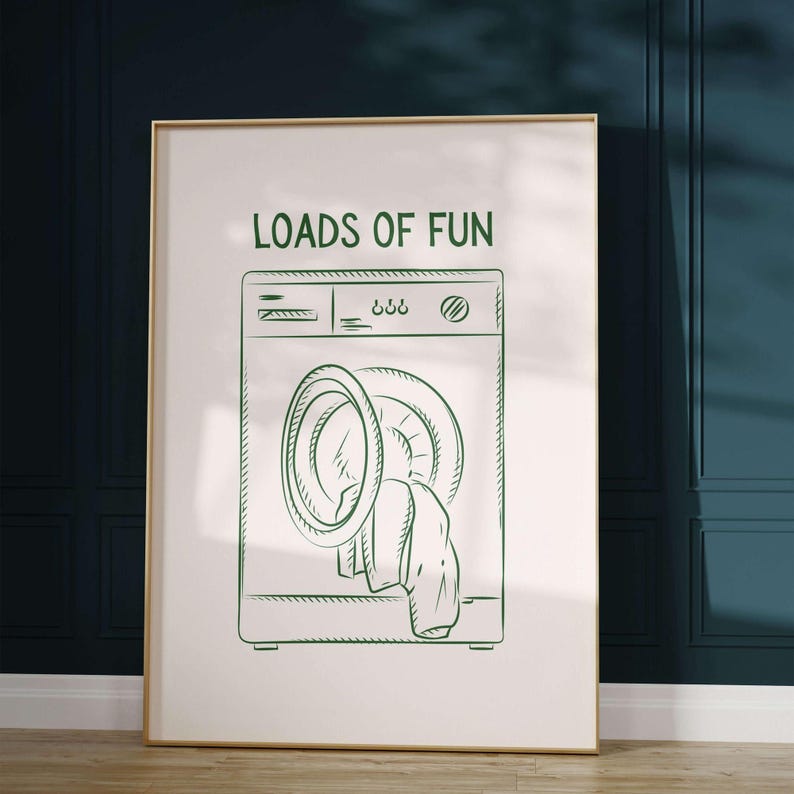 Green Loads of Fun Print, Minimalist Laundry Room Print, Funny Laundry ...