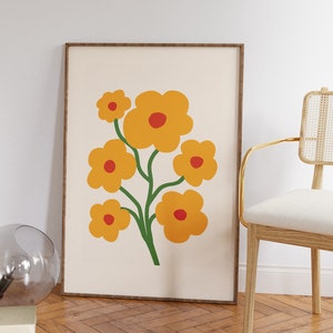 Retro Colorful Flower Print, Funky Wavy Flower Prints, Digital Wall Art ...