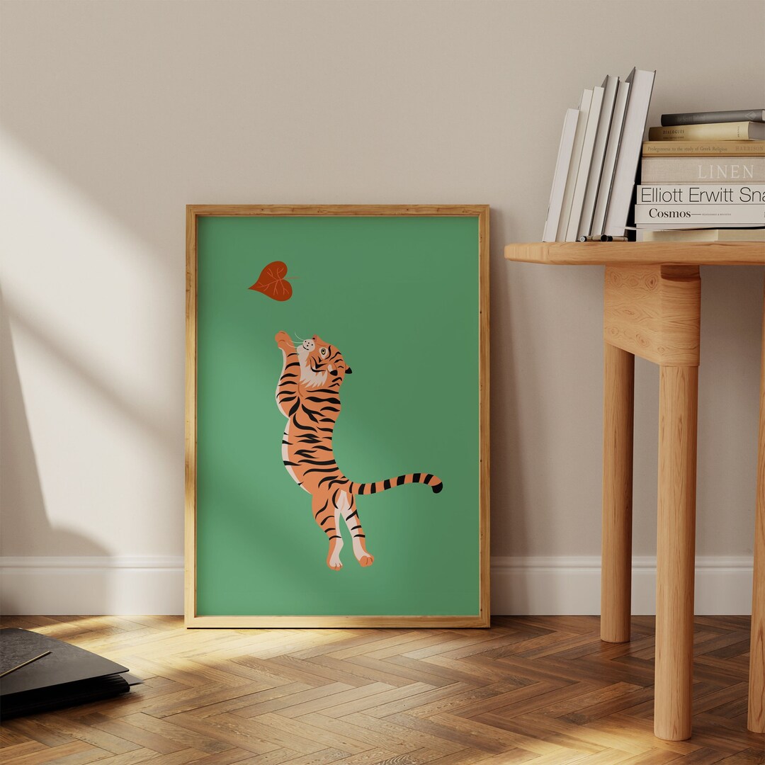 Green Tiger Art Print, Leopard Poster Print, Cheetah Wall Art, Preppy ...