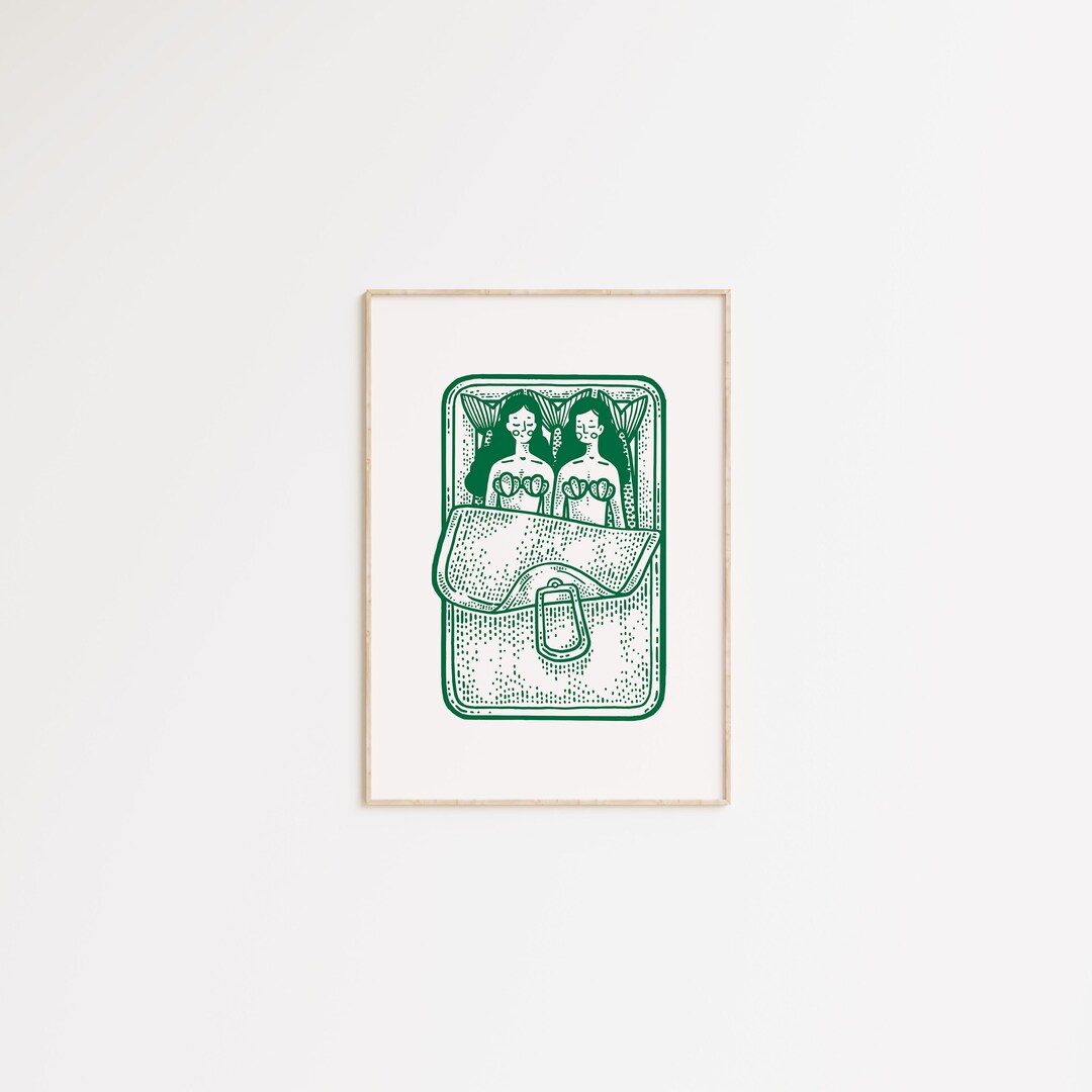 Mermaids Sardine Print, Kitchen Wall Art, Sardines Tin Print, Green ...