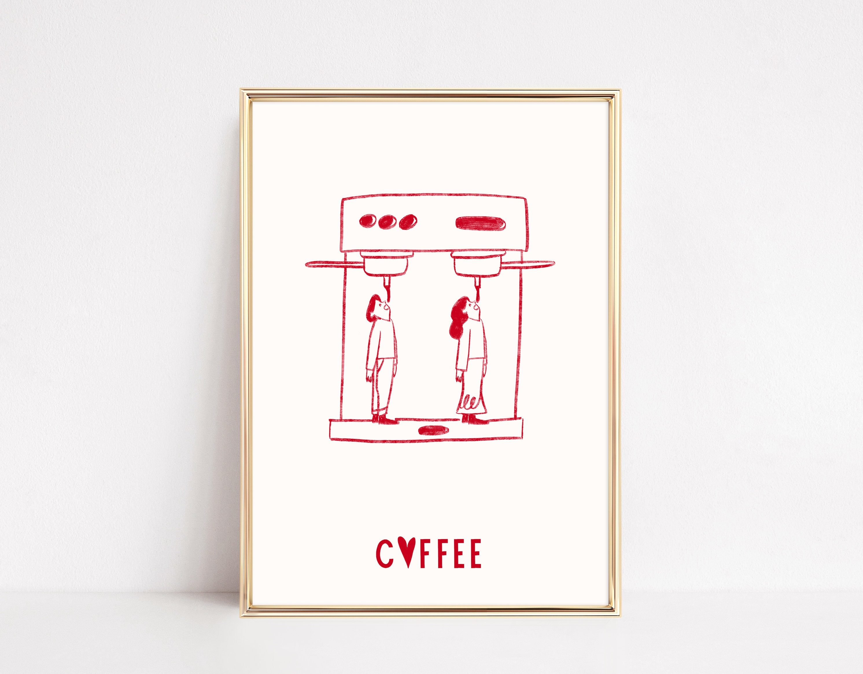 Hand Drawn Red Coffee Print, Italian Kitchen Print, Retro Coffee Print ...