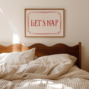 Let's Nap Above Bed Wall Print, Stay in Bed Print, Aesthetic Bedroom ...