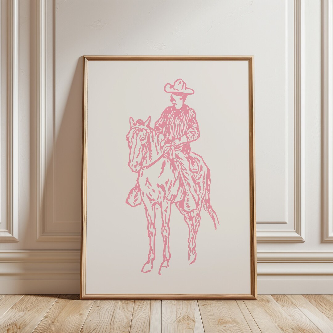 Pink Cowboy Print, Preppy Wall Poster, Pink Trendy Wall Art, Western ...