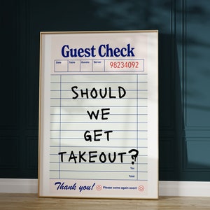 Trendy Guest Check Poster, Should We Get Takeout Print, Guest Check ...