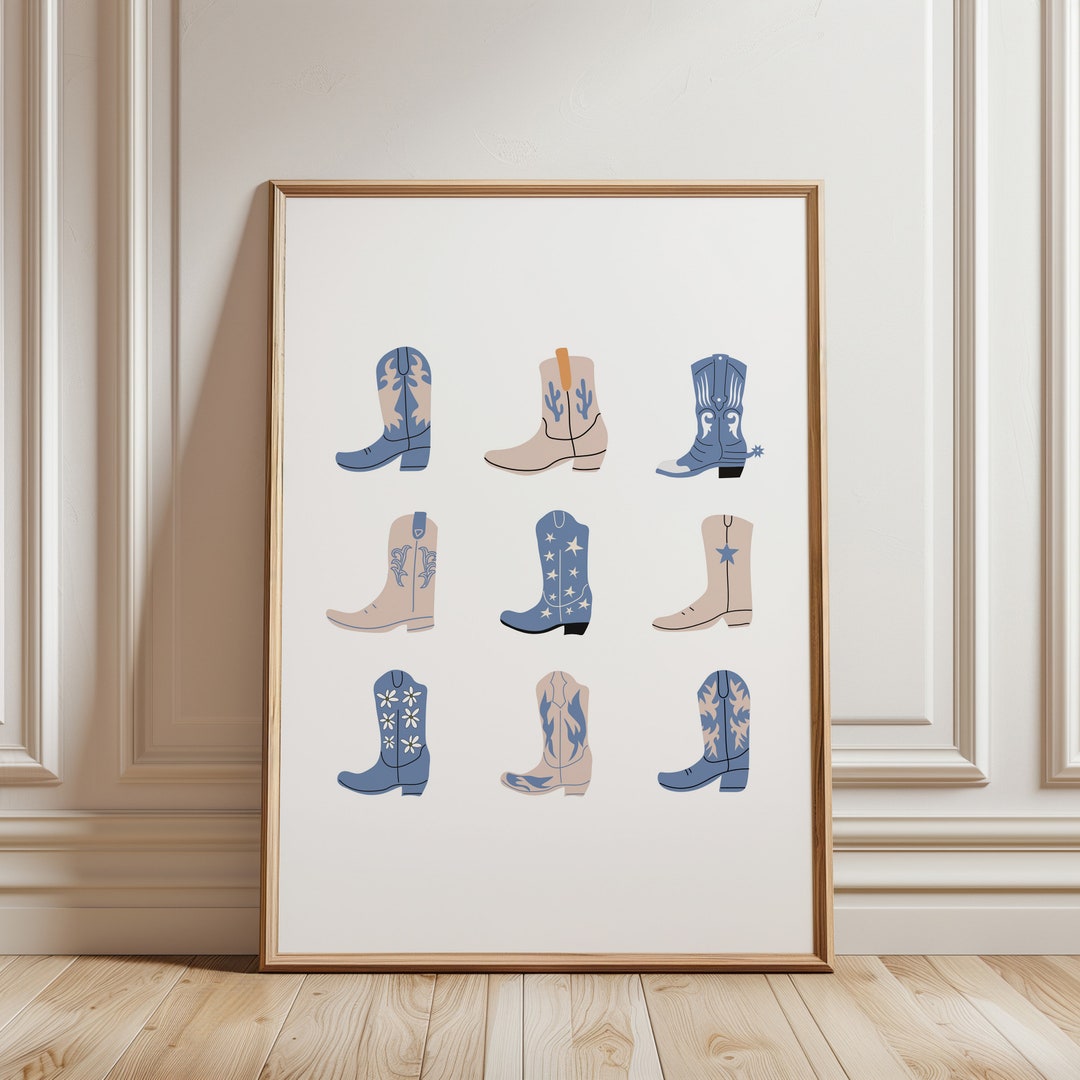 Blue Cowgirl Boots Print: Preppy Western Art (digital Download) - Etsy