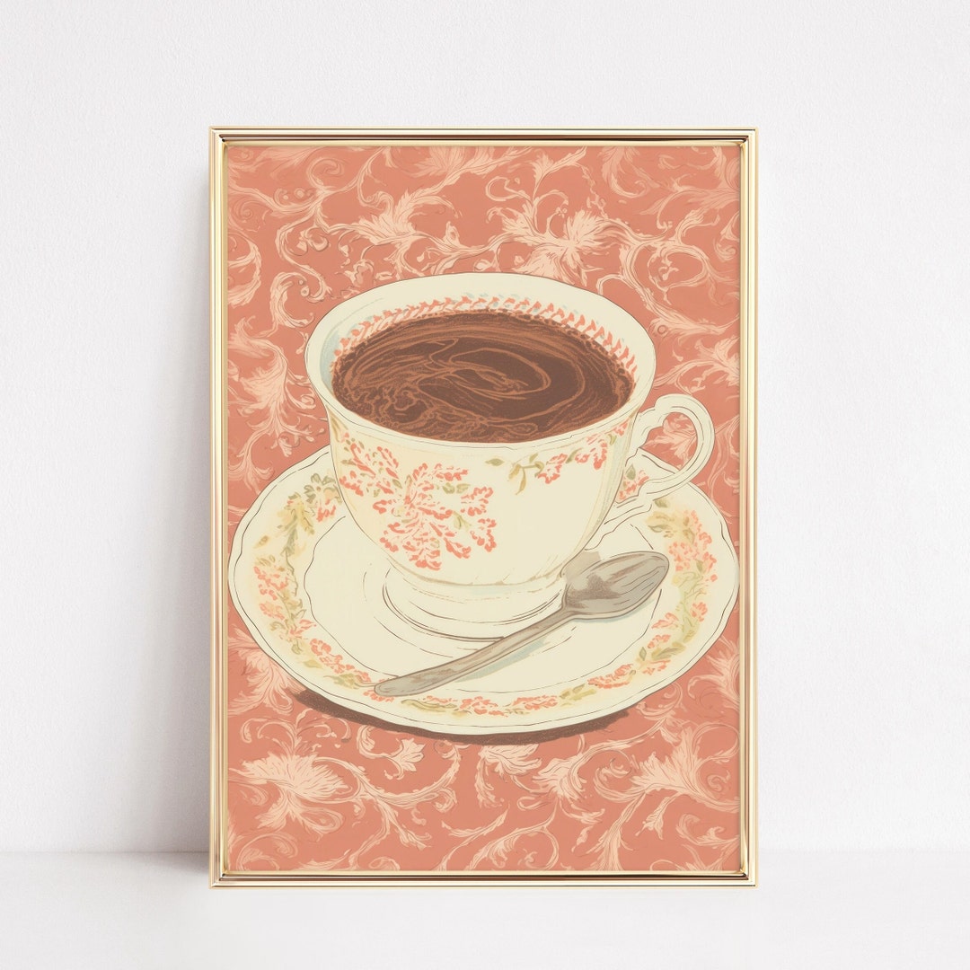 Tea Coffee Cup Print, Coffee Bar Decor, Cottagecore Decor, Kitchen ...