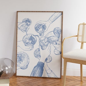 Blue Cheers Cocktail Print, Keep Em Coming Print, Bar Cart Decor, Retro ...