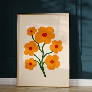 Retro Colorful Flower Print, Funky Wavy Flower Prints, Digital Wall Art ...