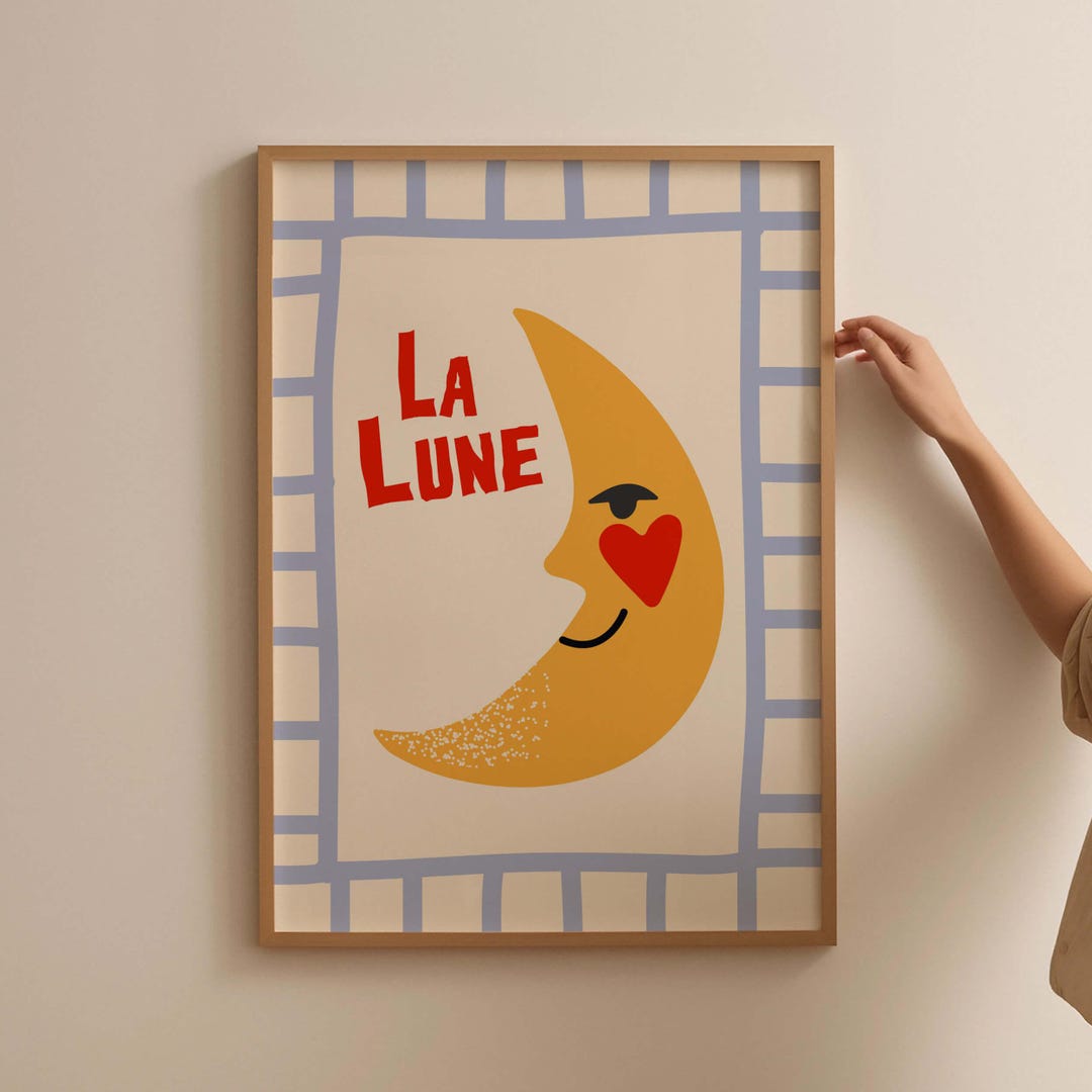 La Lune Art Print, Boho Nursery Wall Art, Whimsical Crescent Moon ...
