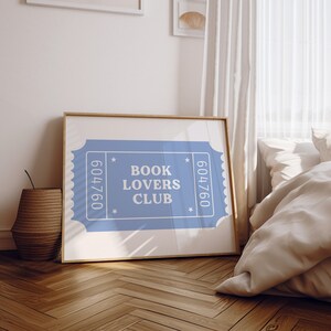 Book Lovers Club Ticket Print, Blue Library Wall Decor (digital ...