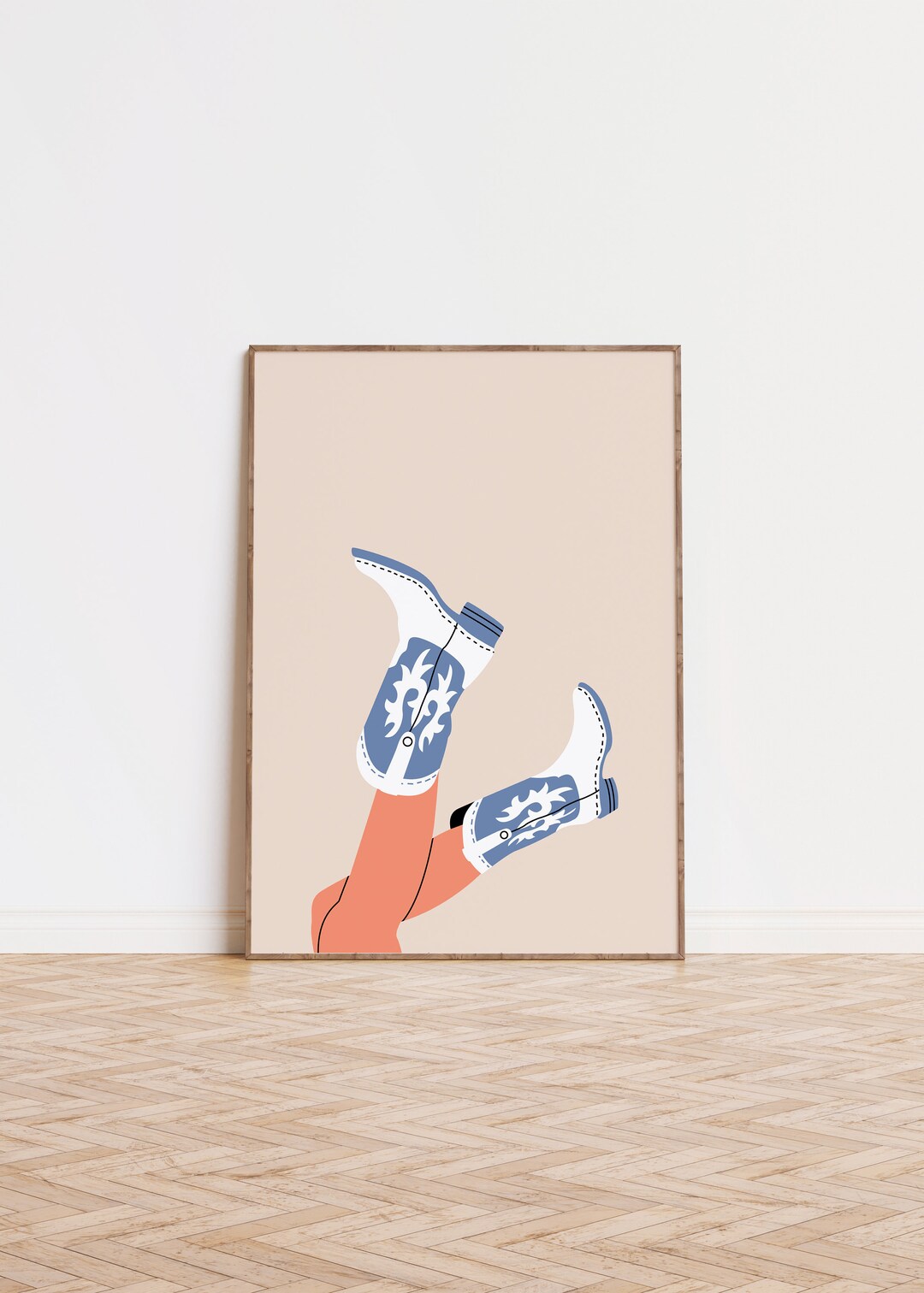 Blue Cowgirl Boots Art Print: Preppy Western Decor (digital Download ...