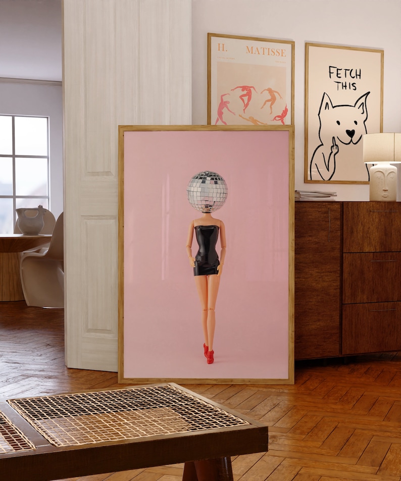 Retro Doll Poster Doll Disco Ball Girly Wall Art Preppy - Etsy