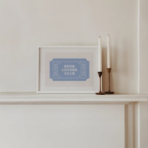 Book Lovers Club Ticket Print, Blue Library Wall Decor (digital ...