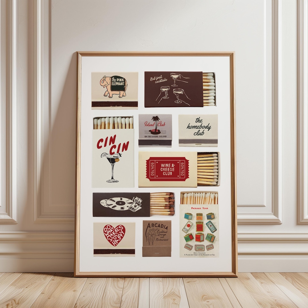 Vintage Matchbox Print, Retro Matchbook Wall Art, Trendy Matches Poster ...