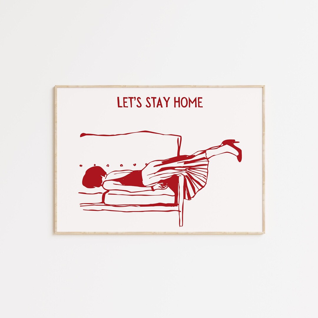 Homebody Club Funny Introvert Print Horizontal Red Print Bar Cart Wall ...