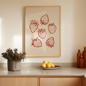 Strawberry Kitchen Print: Minimalist Food Wall Art (digital Download ...