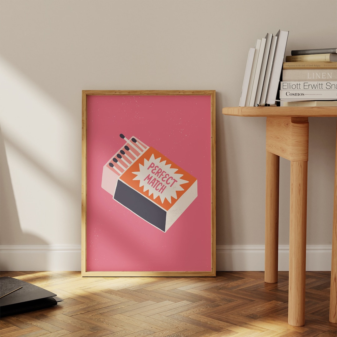 Perfect Match Wall Art Print, Bright Colorful Print, VSCO Matchbook Art ...