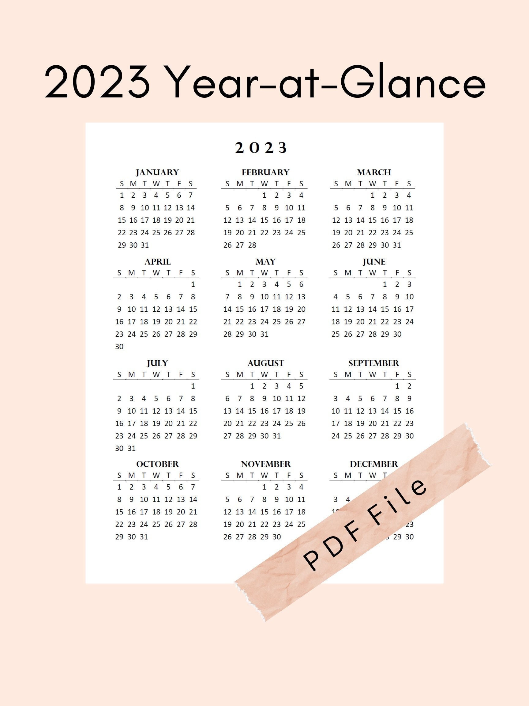 2023 Calendar Printable Full Calendar Year PDF Letter - Etsy