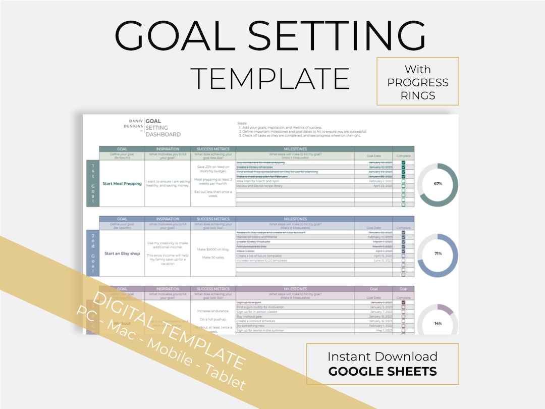 Simple Goal Setting Spreadsheet | Digital Goal Planner | Goal Progress ...