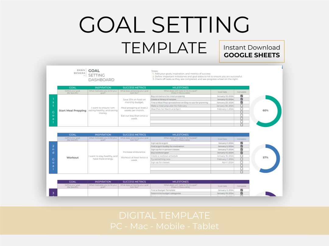 Goal Setting Digital Planner | Goal Planning Spreadsheet | Goal ...