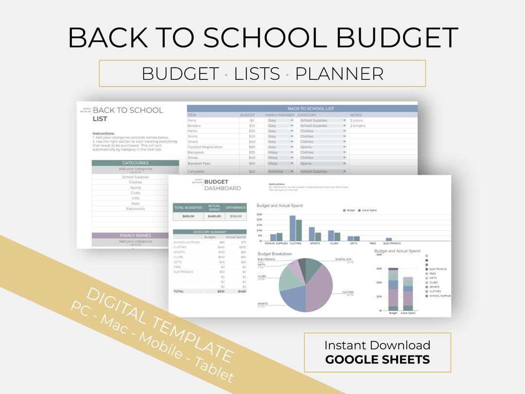Back to School Budget Planner | Google Sheets, Family Shopping List ...