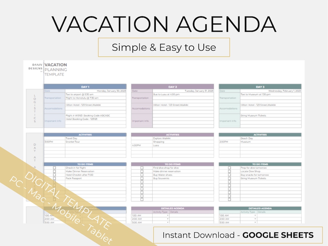 Simple Vacation Planning Spreadsheet Digital Travel Planner - Etsy