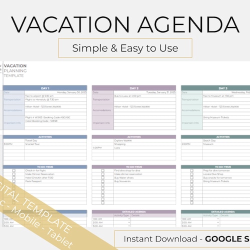 Simple Vacation Planning Spreadsheet Digital Travel Planner - Etsy