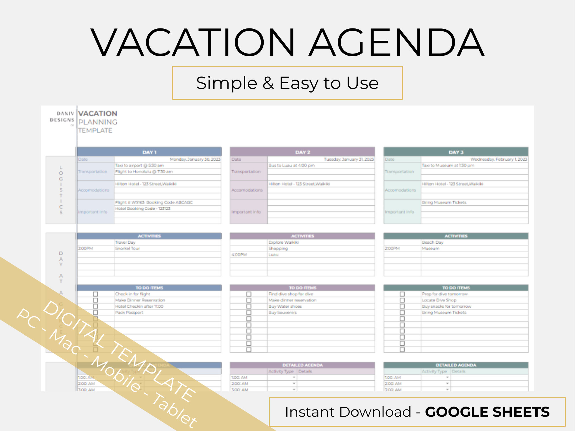 Simple Vacation Planning Spreadsheet Digital Travel Planner - Etsy