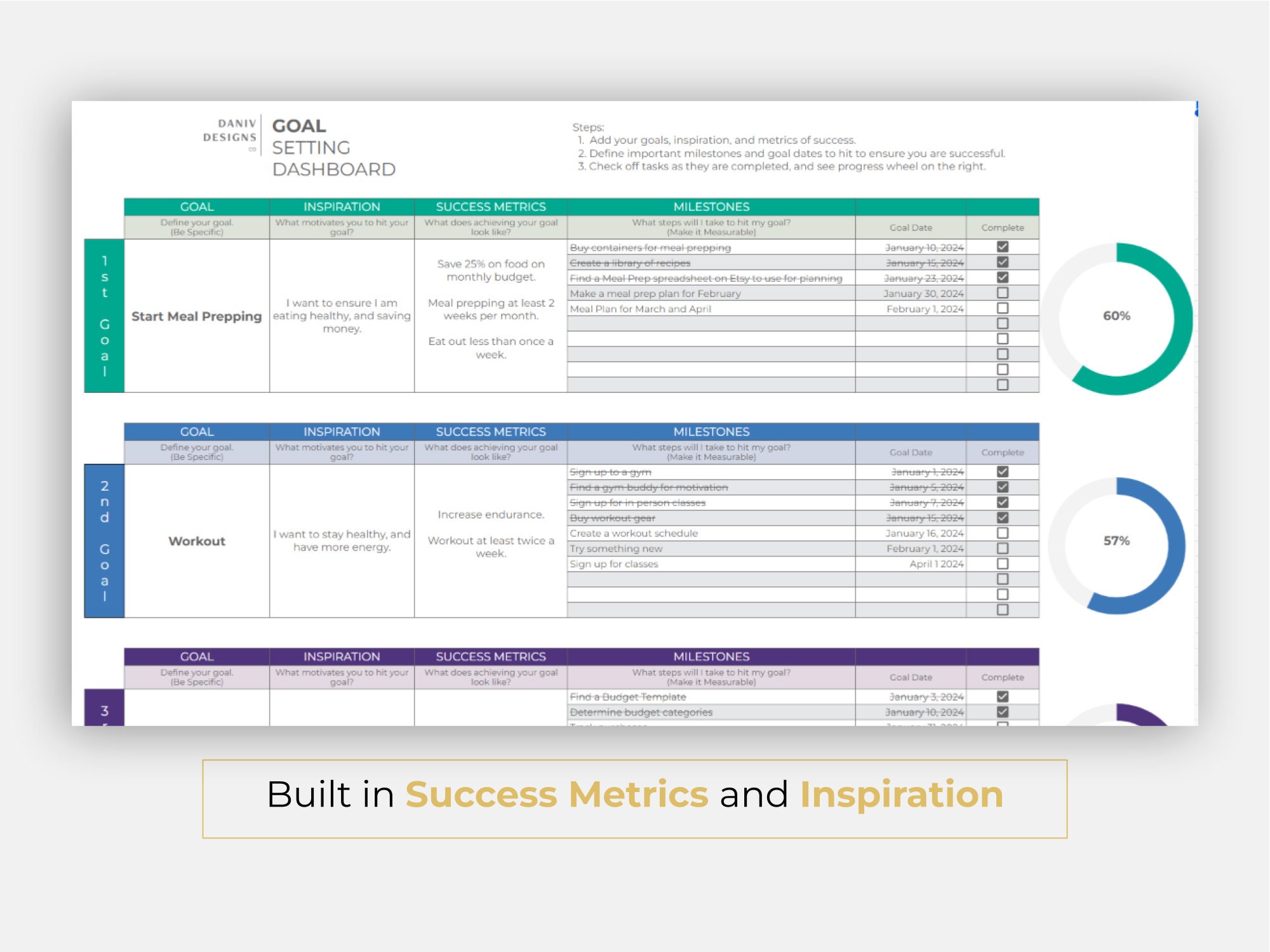 Goal Setting Digital Planner | Goal Planning Spreadsheet | Goal ...