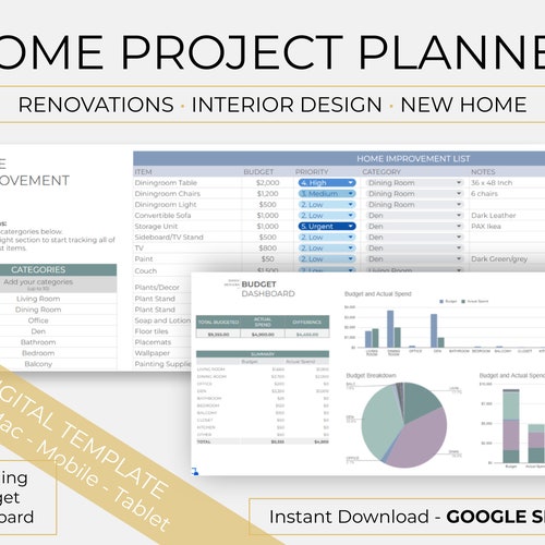 Home Project Planner Renovation Budget Interior Design - Etsy