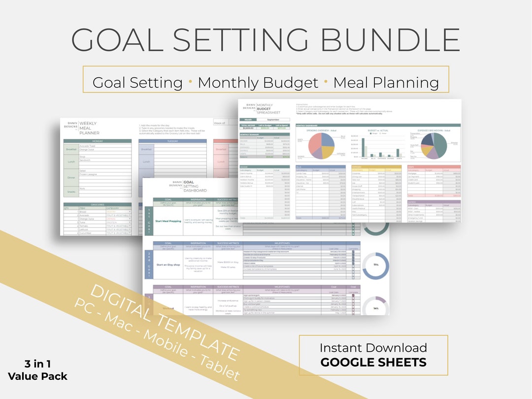 Goal Setting Digital Planner Bundle | New Year Resolution | Goal ...