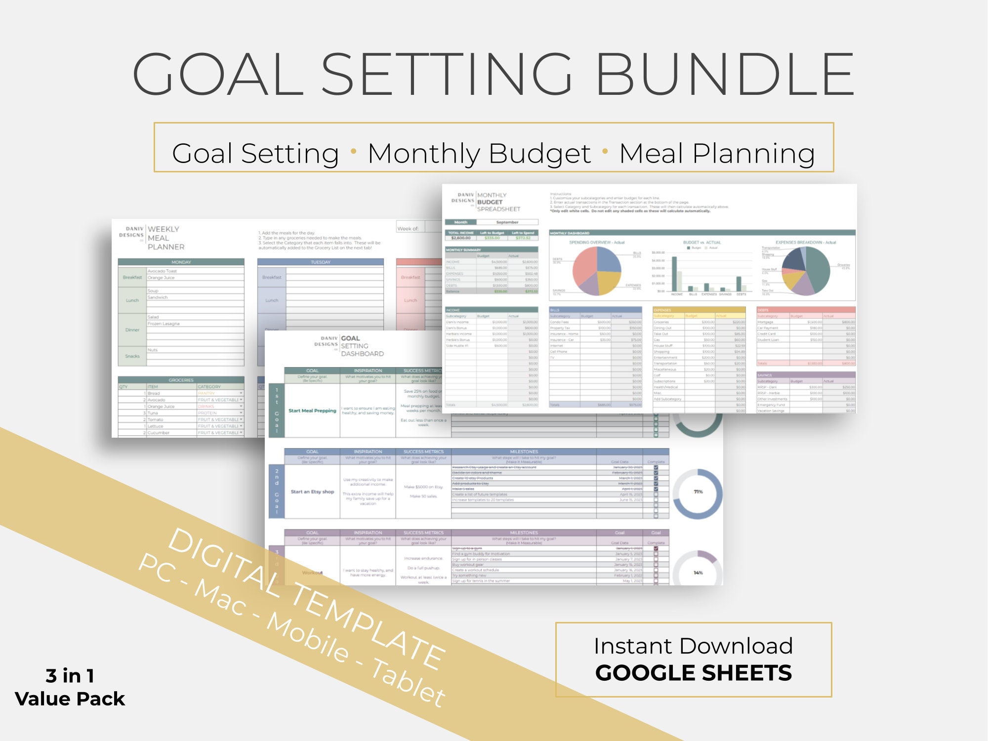 Goal Setting Digital Planner Bundle New Year Resolution Goal Planner ...