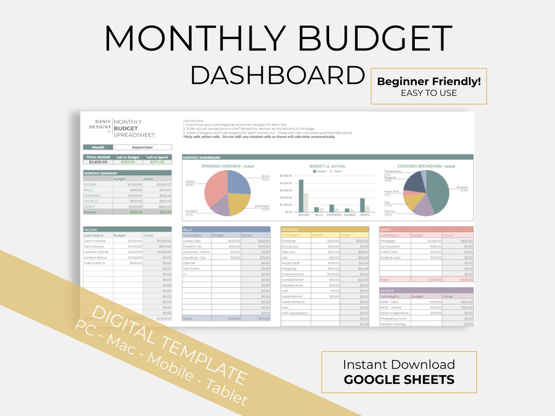 Simple Monthly Budget Template | Beginner Budget Spreadsheet ...