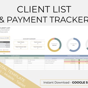 Client Tracker & Payment Tracker Spreadsheet | Customer List and Order ...