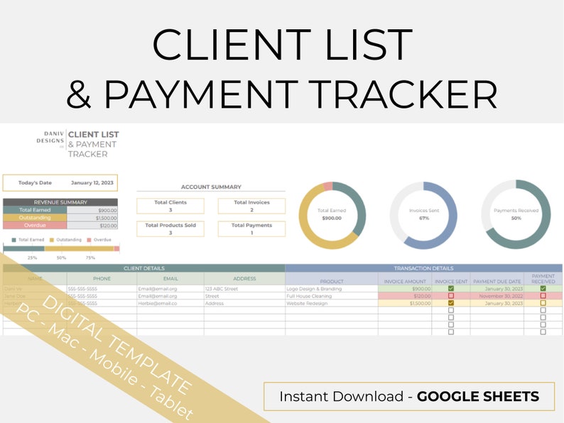 Client Tracker & Payment Tracker Spreadsheet | Customer List and Order ...