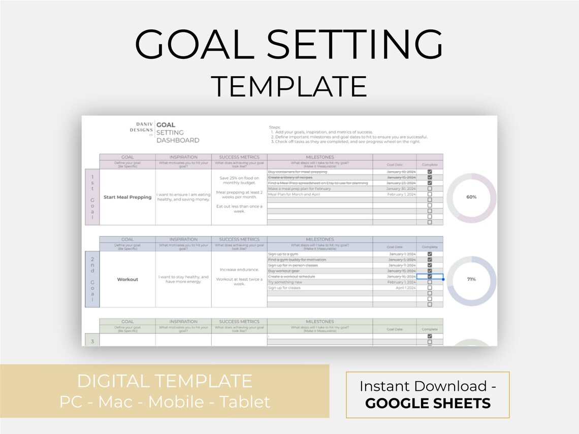 Digital Goal Setting Planner | Goal Planning Spreadsheet | Goal ...