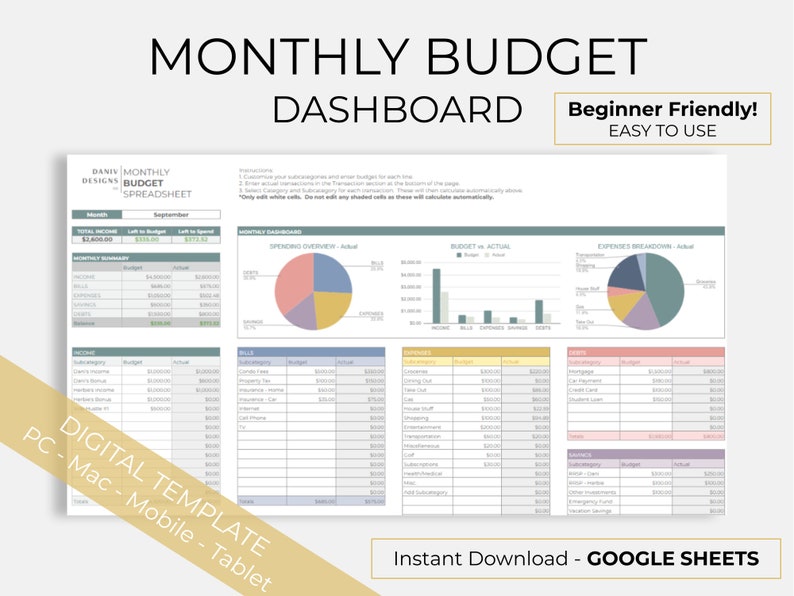 Simple Monthly Budget Template | Beginner Budget Spreadsheet ...