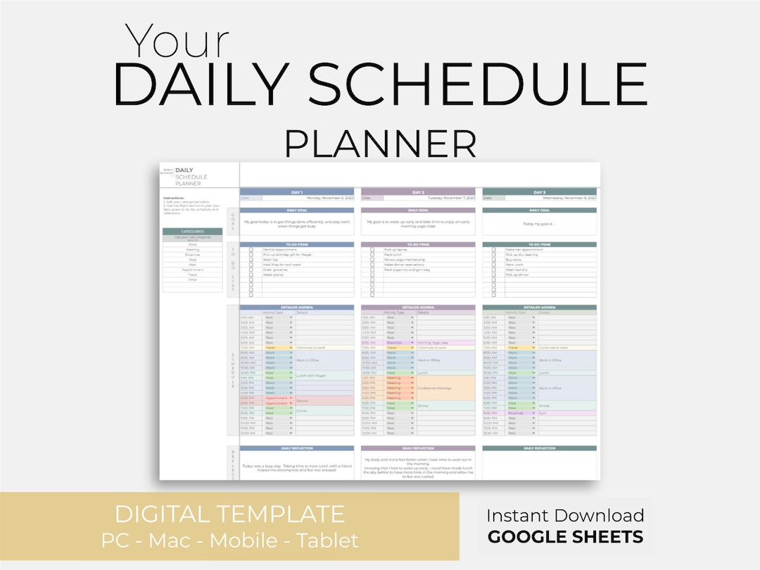 Digital Daily Schedule Planner | Detailed Agenda & to Do List | Weekly ...