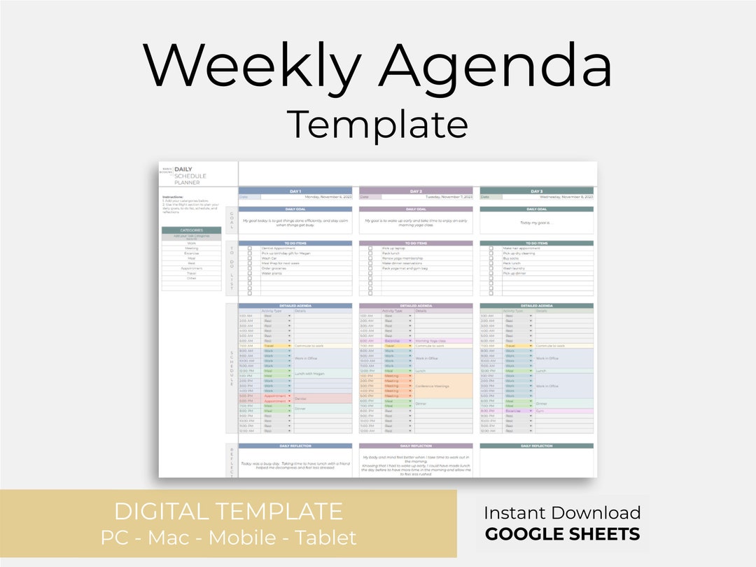 Weekly Agenda | Daily Schedule | Detailed Agenda & to Do List | Weekly ...