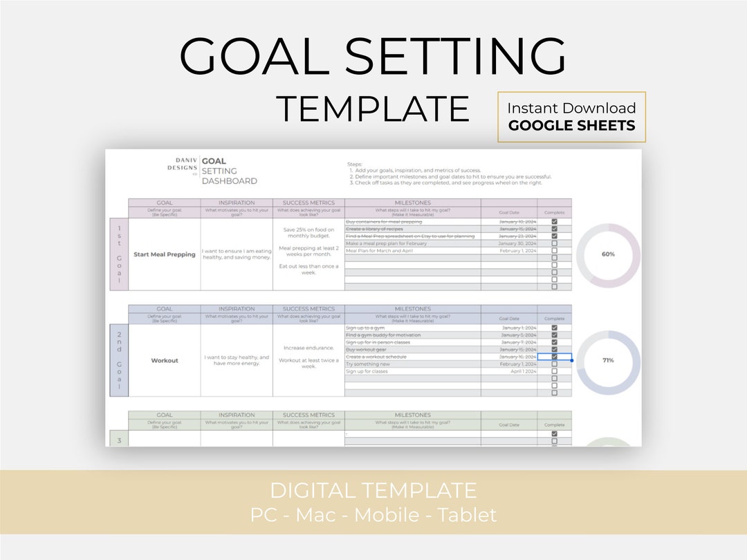 Digital Goal Setting Planner | Goal Planning Spreadsheet | Goal ...
