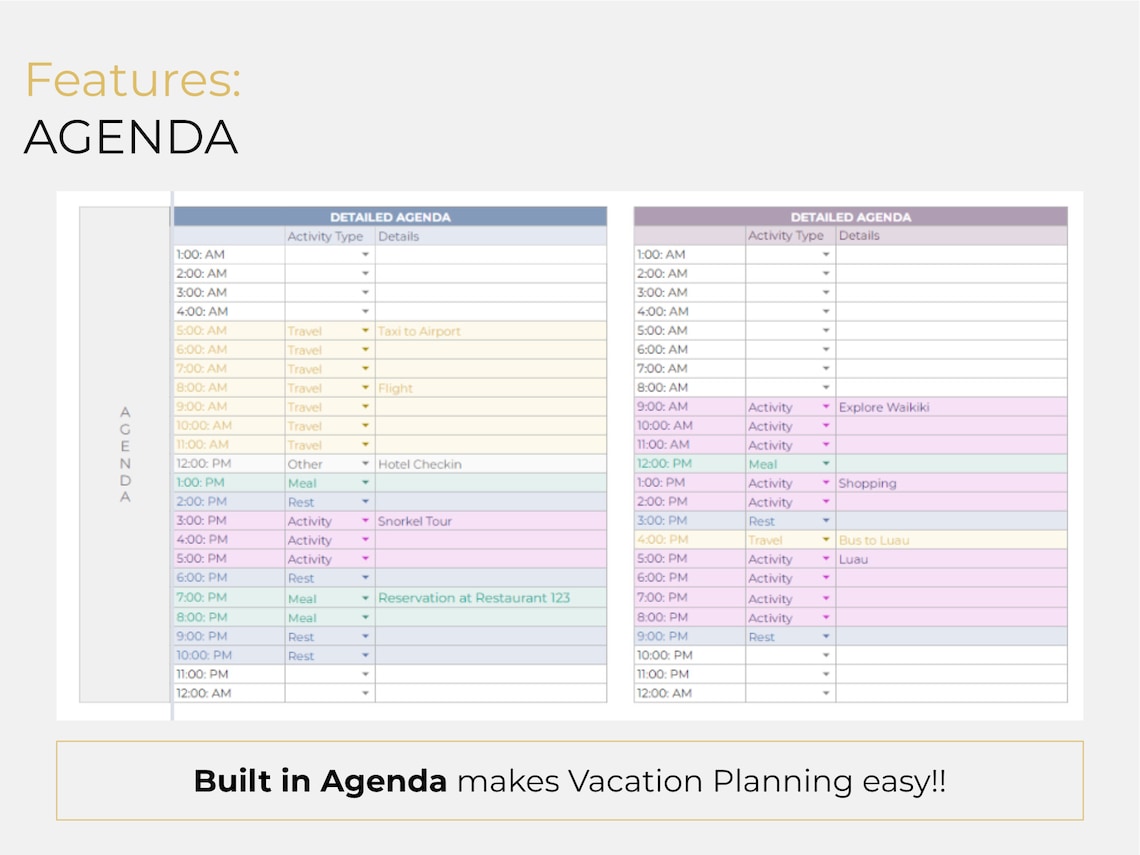 Simple Vacation Planning Spreadsheet Digital Travel Planner - Etsy