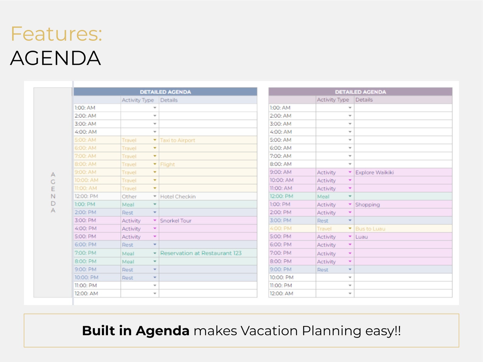 Simple Vacation Planning Spreadsheet | Digital Travel Planner | Holiday ...