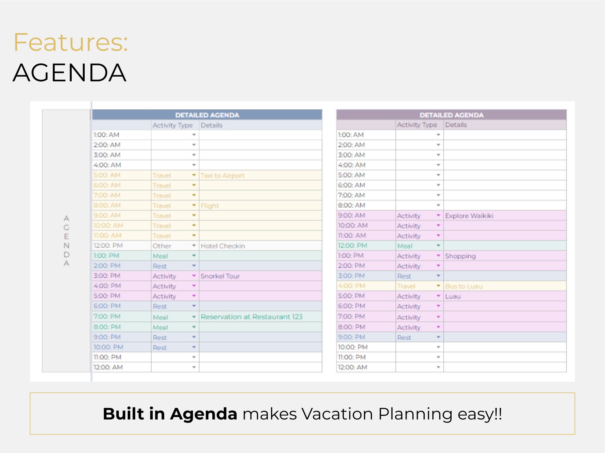 Simple Vacation Planning Spreadsheet | Digital Travel Planner | Holiday ...